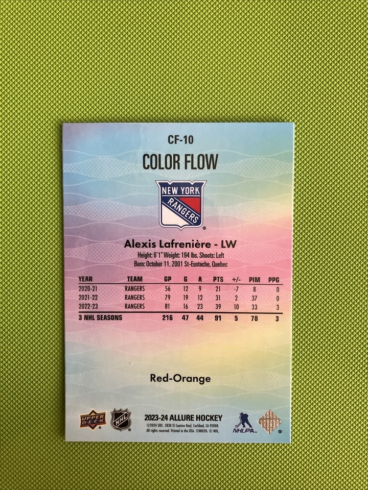 🗽 ALEXIS LAFRENIERE 2023-24 Upper Deck Allure Color Flow Red - Orange # ...