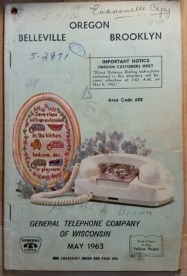 May 1963 General Telephone Co Wisconsin Directory Oregon Belleville ...