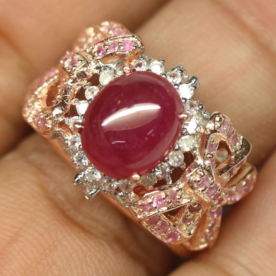 Gemstone 8 x 10mm. Red Ruby, Sapphire & Zircon Jewelry Ring 925 Silver Size 7.25 | eBay