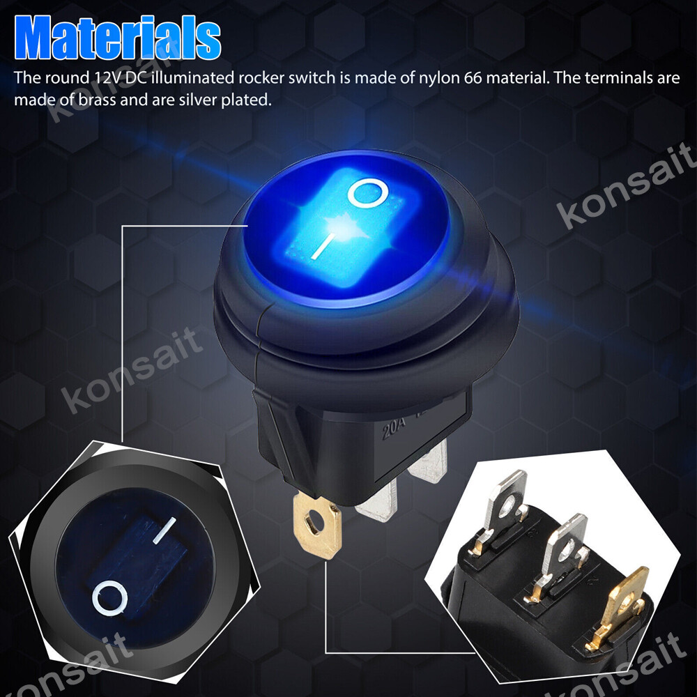 3PCS ROCKER SWITCH Toggle 12V Led Light Car Auto Boat Round ON/OFF SPST ...