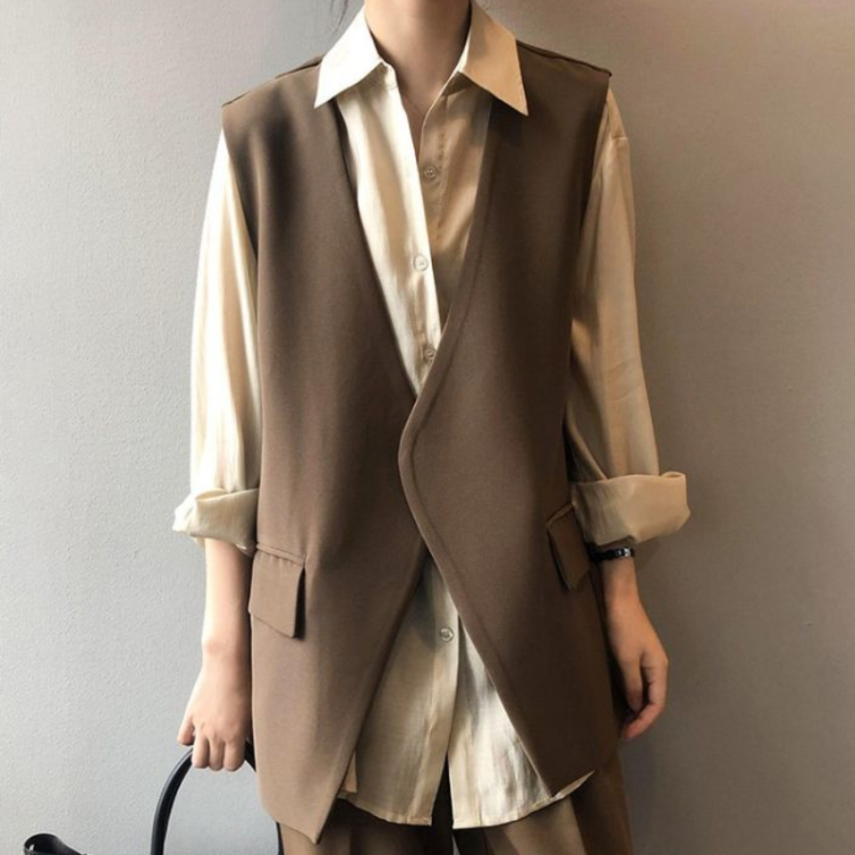 Lady Blazer Waistcoat Gilet Tank Tops Jacket Sleeveless Coat Slit ...
