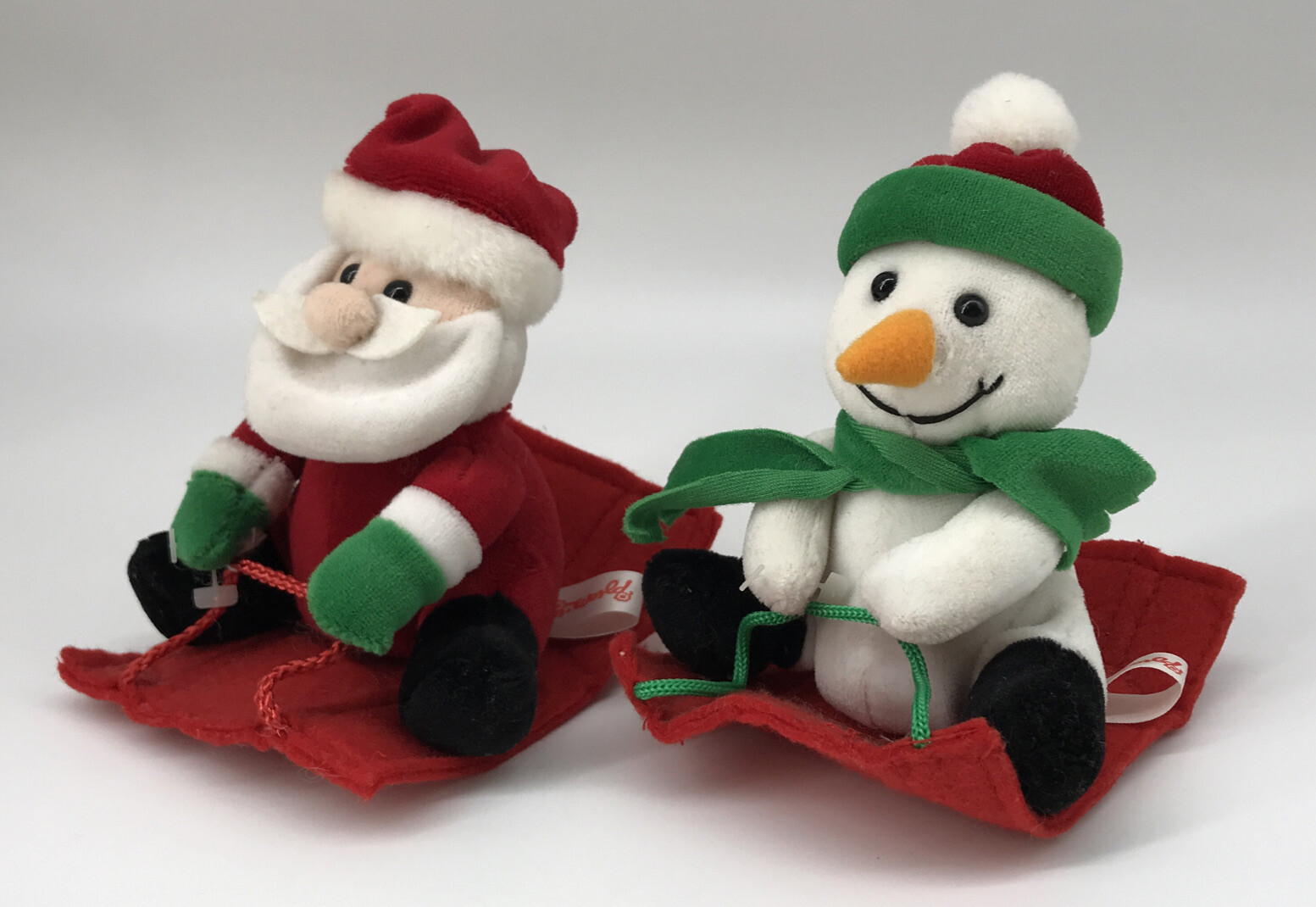 Vintage Fun World Pull String Toy Plush Snowman & Santa Felt Sled ...