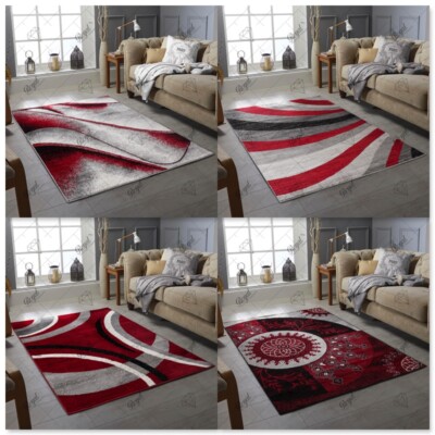MODERN DESIGN RUG RED GREY SOFT LARGE LIVING ROOM FLOOR BEDROOM CARPET ...