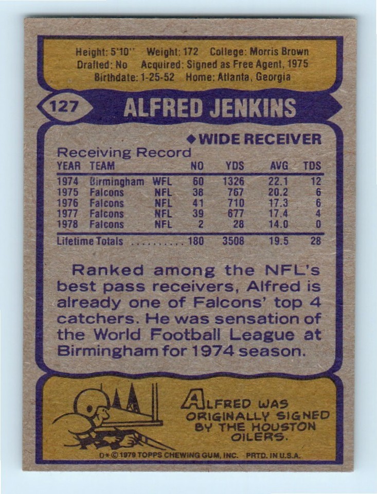 1979 Topps Alfred Jenkins Atlanta Falcons #127 | eBay