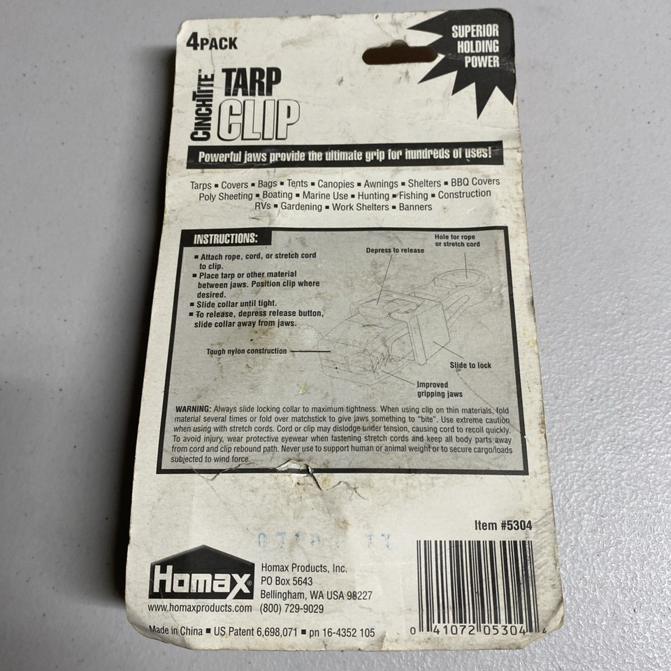 Homax Cinch Tite Tarp Clips - 4 Pack new in old package | eBay