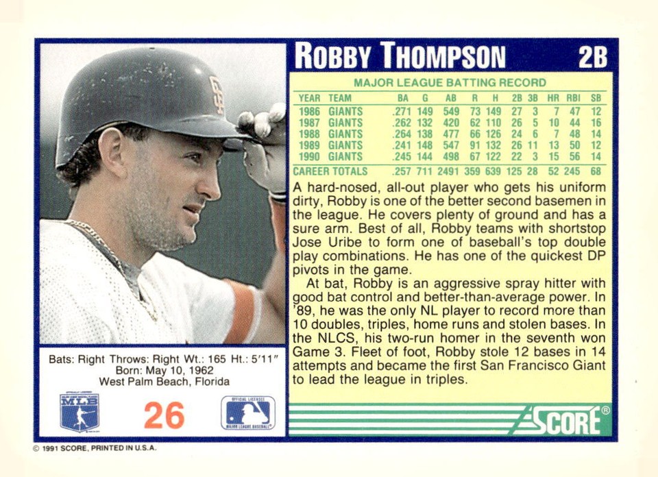 1991 Score #26 Robby Thompson | eBay