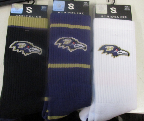 3 Pack Strideline NFL Baltimore Ravens Team Logo Crew Socks Sz M/L ~NEW ...