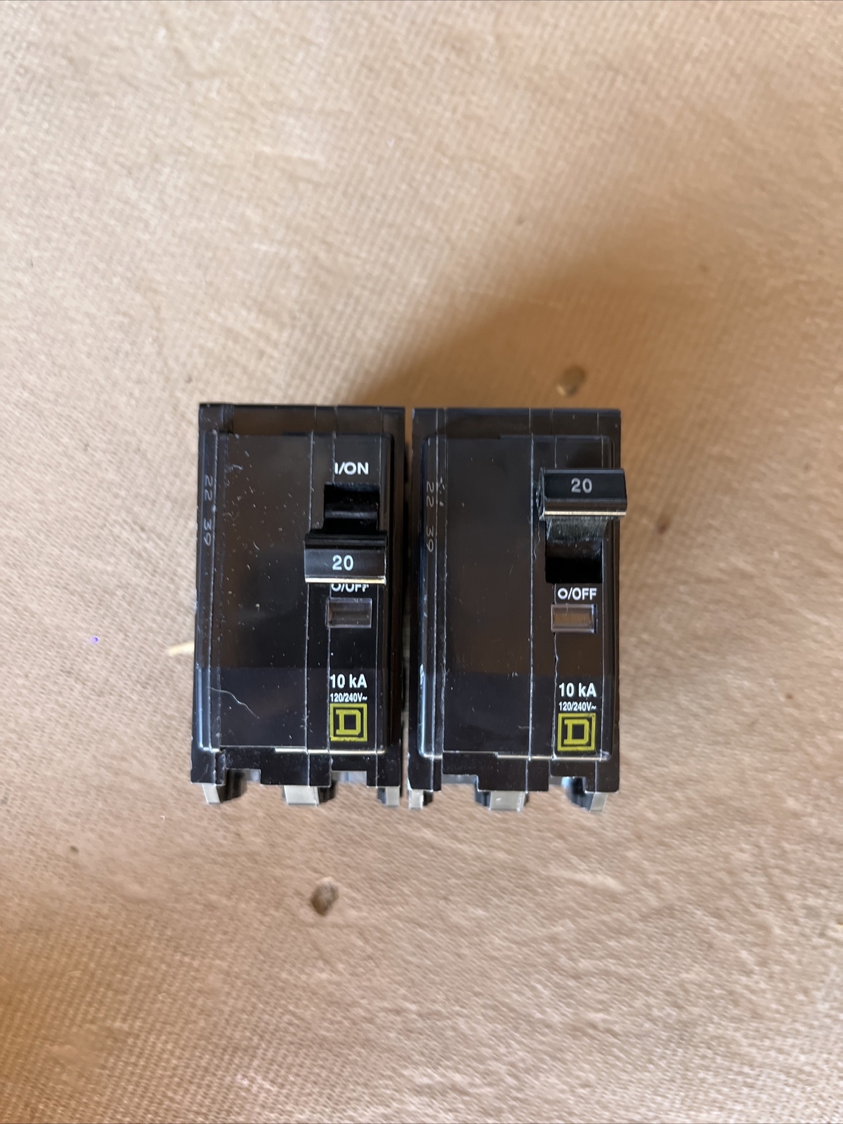 2 Square D QO220CP Miniature Circuit Breaker - 20 A, 2 Pole, 120/240 ...