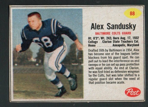 1962 Post Football Card #88 Alex Sandusky-Baltimore Colts. | eBay
