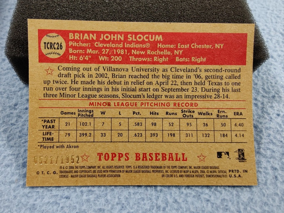 2006 TOPPS '52 ROOKIES EDITION CHROME BRIAN SLOCUM 0521/1952 CLEVELAND ...