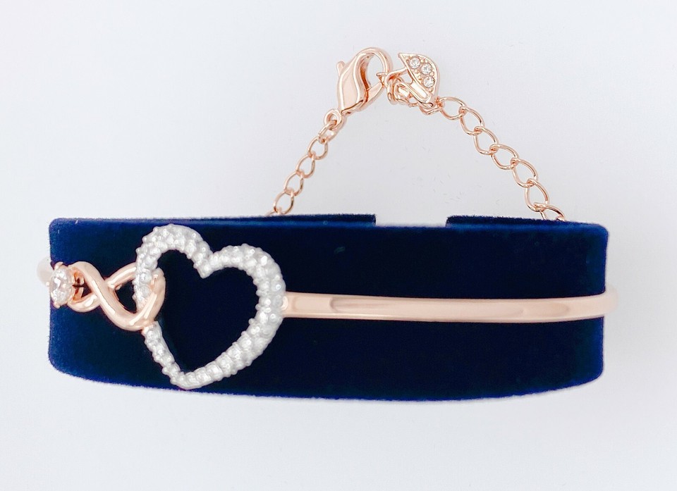 New SWAROVSKI Rose Gold Sparkle Crystals Infinity Heart Bangle Bracelet ...