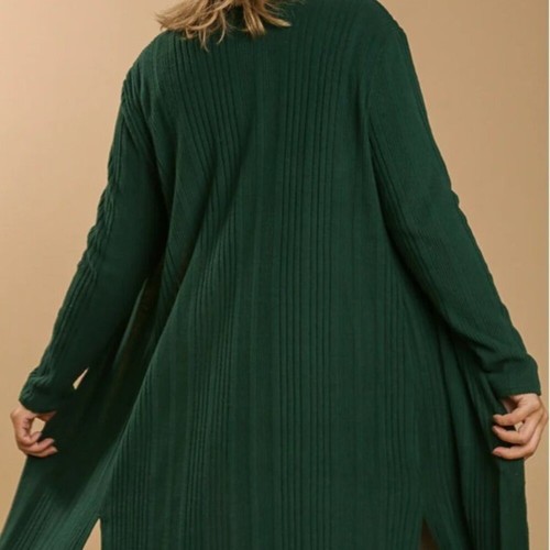 Ribbed Knit Fitted Long Sleeve Duster Cardigan dark green color | eBay