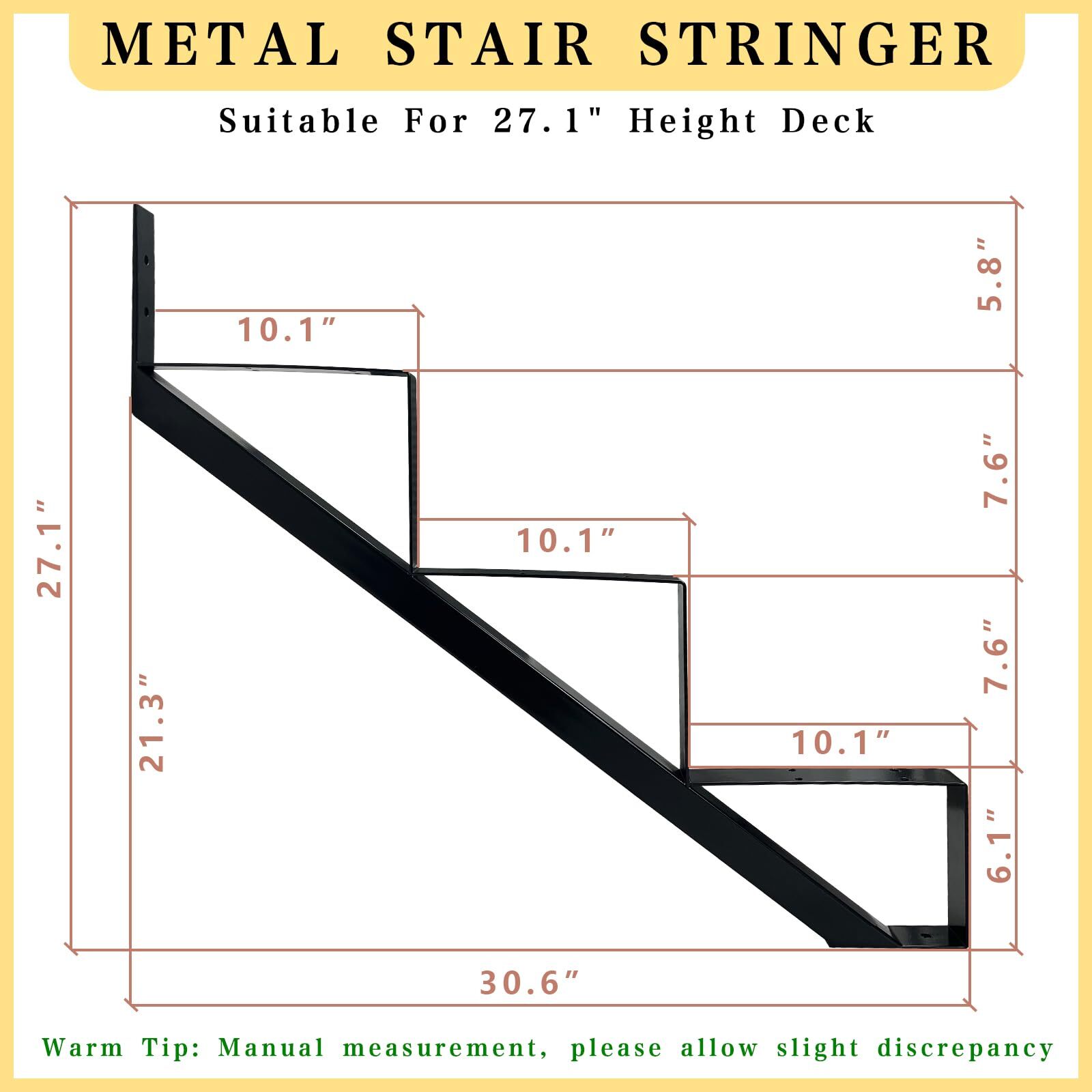 3 Packs Metal Stair Step Stringers 3 Step Steel Riser Stringer For 27 ...