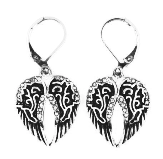 Ladies Biker Dangle Angel Wing Lever Back Earrings Stainless Steel 14 ...