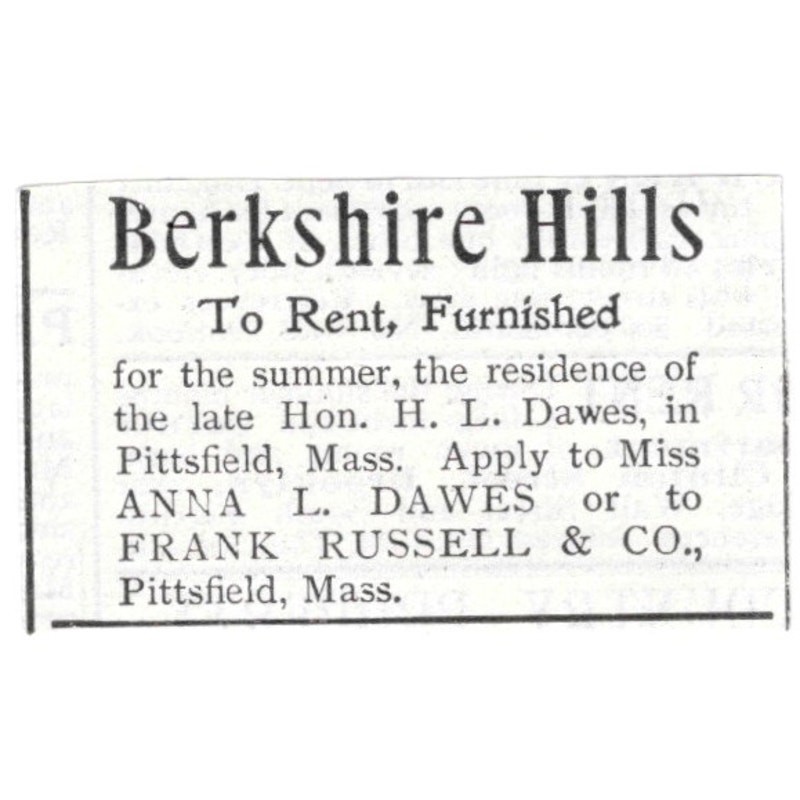 Berkshire Hills Home Anna L. Dawes Frank Russell & Co 1918 ...
