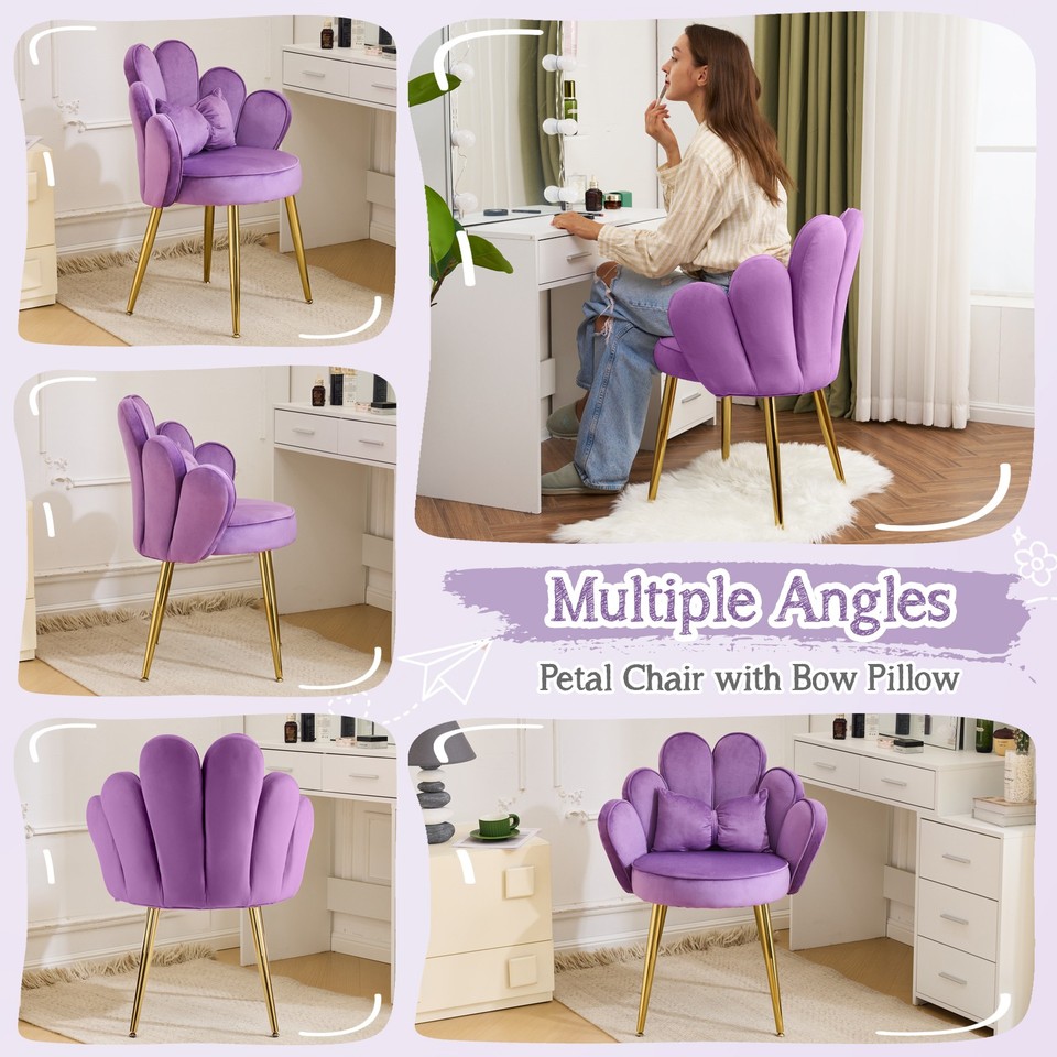 Flower Cute Girls Desk Chair Petal Makeup Vanity Chair W/ Back Makeup ...