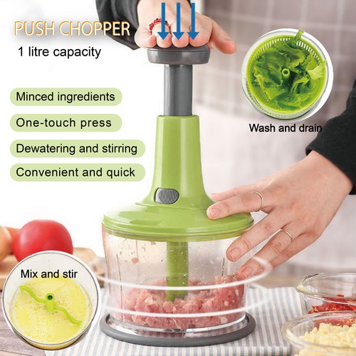 Quick Manual Vegetable Fruit Push Chopper 1000ml Food Chopper Chops in ...