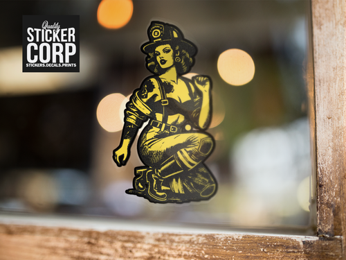 Firefighter Pin-Up Sticker – Retro Fireman Girl Decal, Firefighter Gift ...