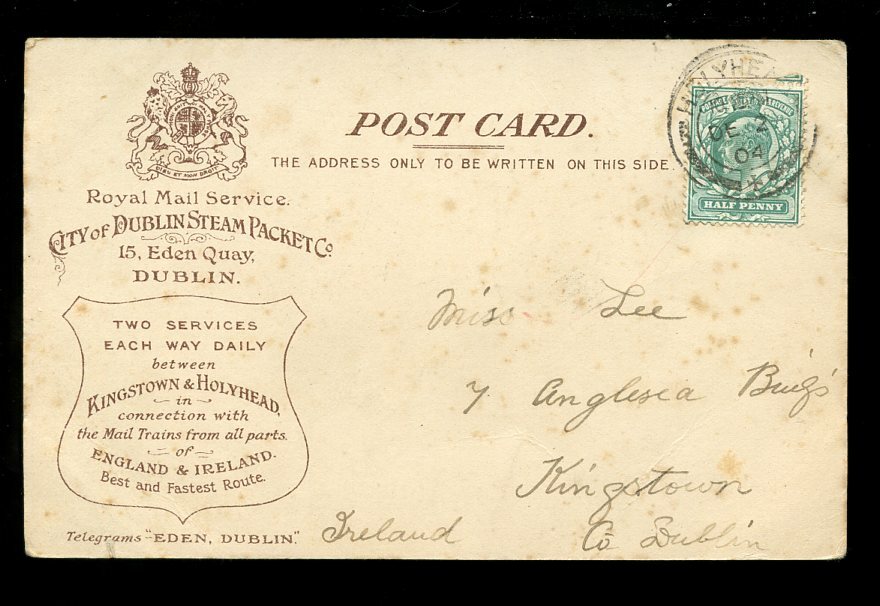 IRELAND SHIPS CITY of DUBLIN STEAM PACKET CO PPCs POSTCARDS..PRICED ...