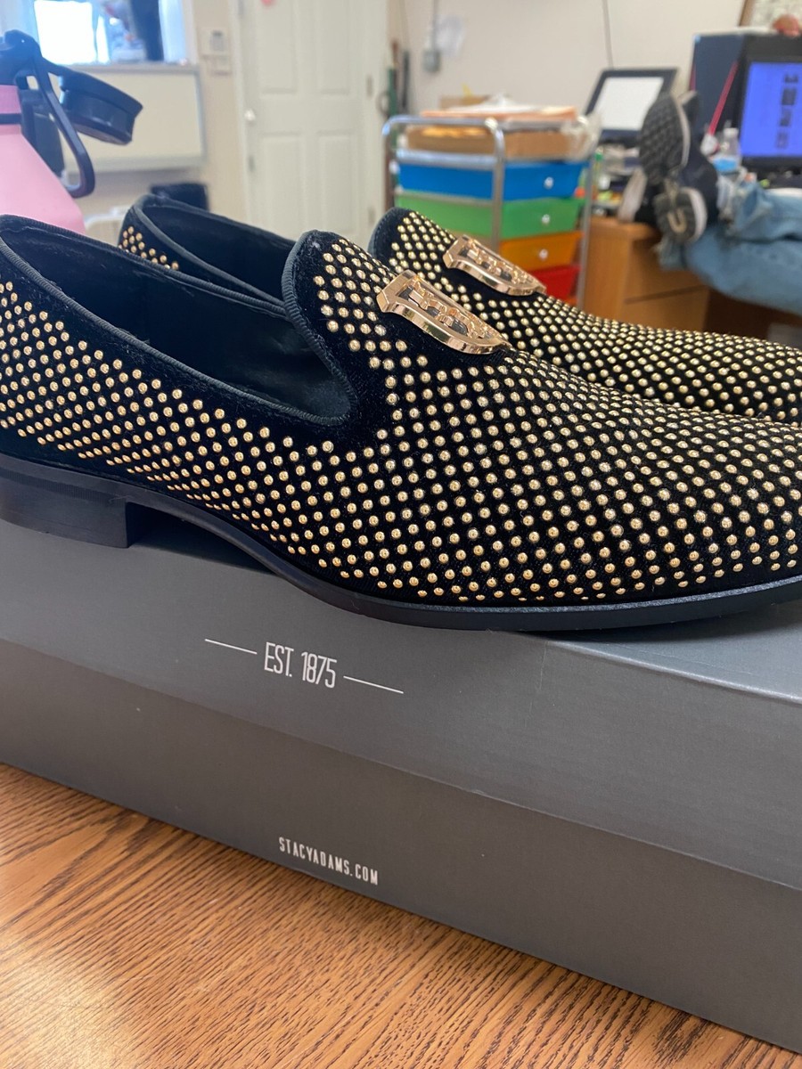 STACY ADAMS Swagger Studded Ornament Loafer Black Gold Mens 7