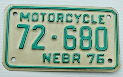 MINT! 1976 NEBRASKA MOTORCYCLE CYCLE LICENSE PLATE " 72 680 " NE 76 | eBay