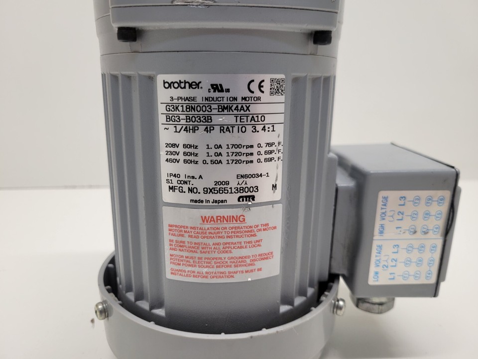 NEW OLD STOCK! BROTHER 1/4HP INDUCTION MOTOR G3K18N003-BMK4AX BG3-B033B ...
