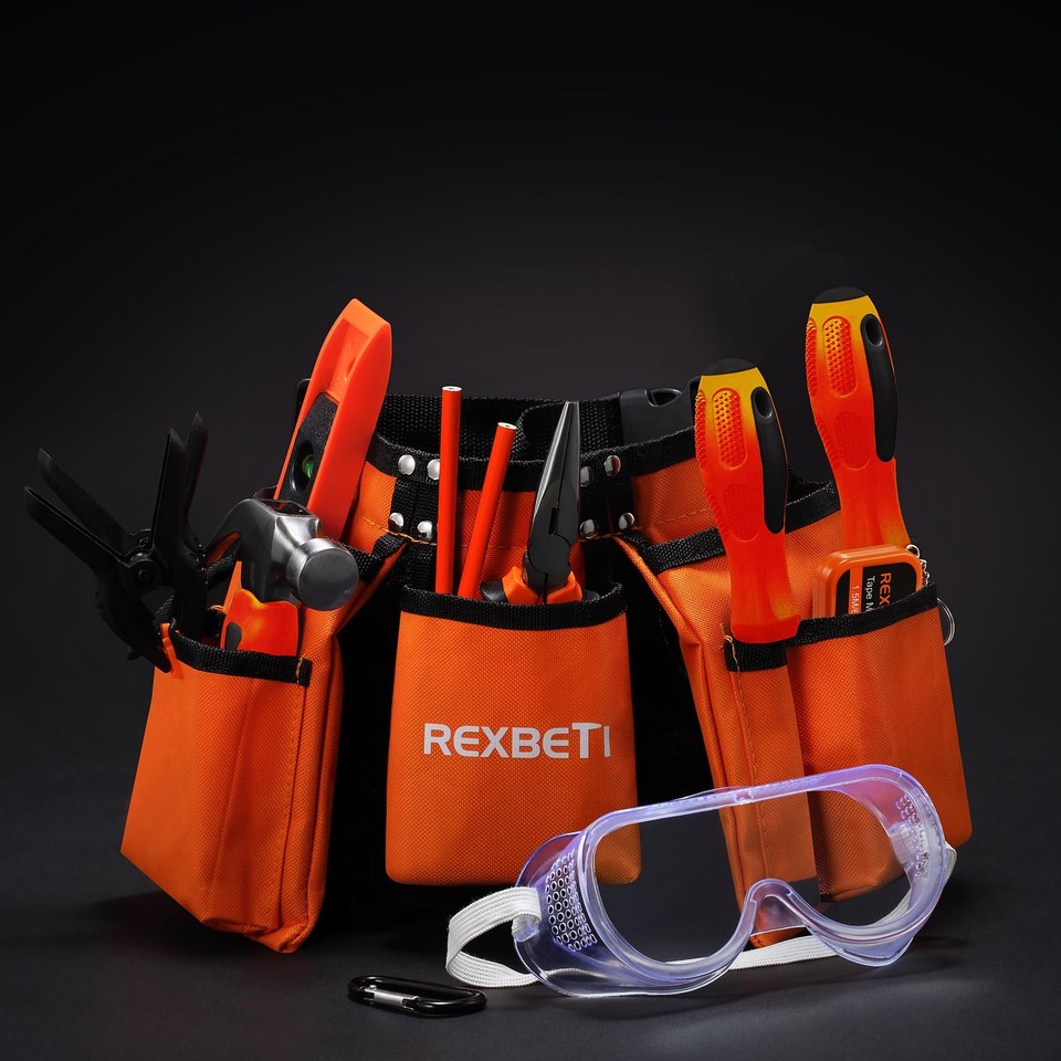 18pcs Young Builder's Tool Set with Real Hand Tools Reinforced Kids ...