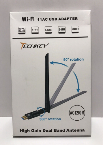 Techkey Wi-Fi 11AC USB Adapter High Gain Dual Antennas 2.4GHz+5.8GHz | eBay