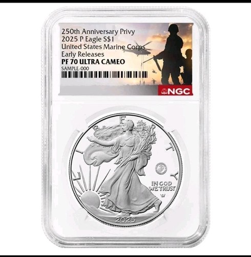 2025 P Silver Eagle US Marine Corp 250th Privy NGC PF70 EARLY RELEASES ...