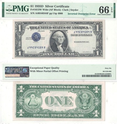 1935-D $1 Silver Certificate Inverted Overprint Error PMG Gem-66 EPQ | eBay