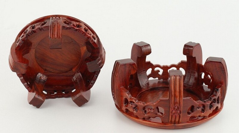 Traditional Rosewood Legged Round Fishbowl Stand Bonsai Ceramic Vase ...