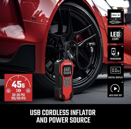 CRAFTSMAN TIRE INFLATOR PORTABLE AIR COMPRESSOR CORDLESS 6000MAH ...