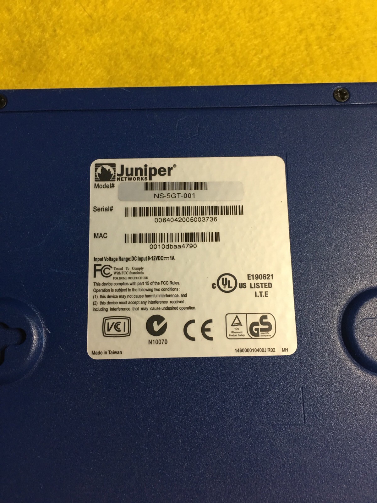 Juniper Networks NetScreen 5GT NS-5GT-001 9-12VDC 1A | eBay