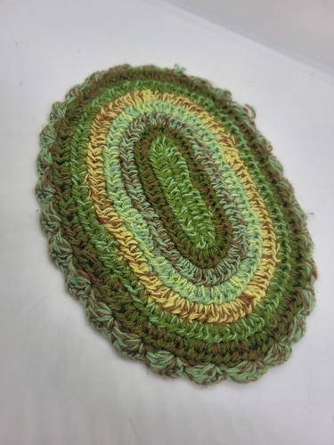 Miniature Dollhouse Vintage Handmade Green Brown Yellow Yarn Oval Rug 8 ...