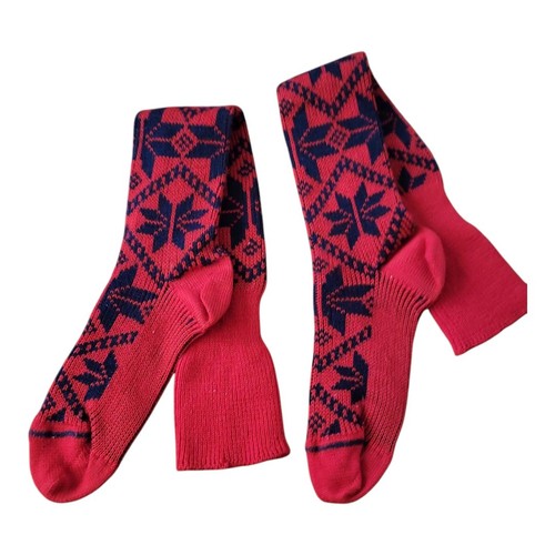 Vintage 80's Deadstock Wool Red & Navy Snowflake Ski Knicker Knee Socks ...