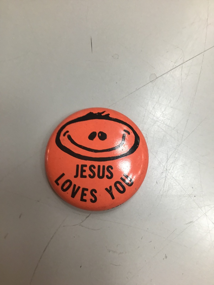 Vtg Jesus Loves You Orange Smiley Face Smile Religious Button Lapel Pin ...