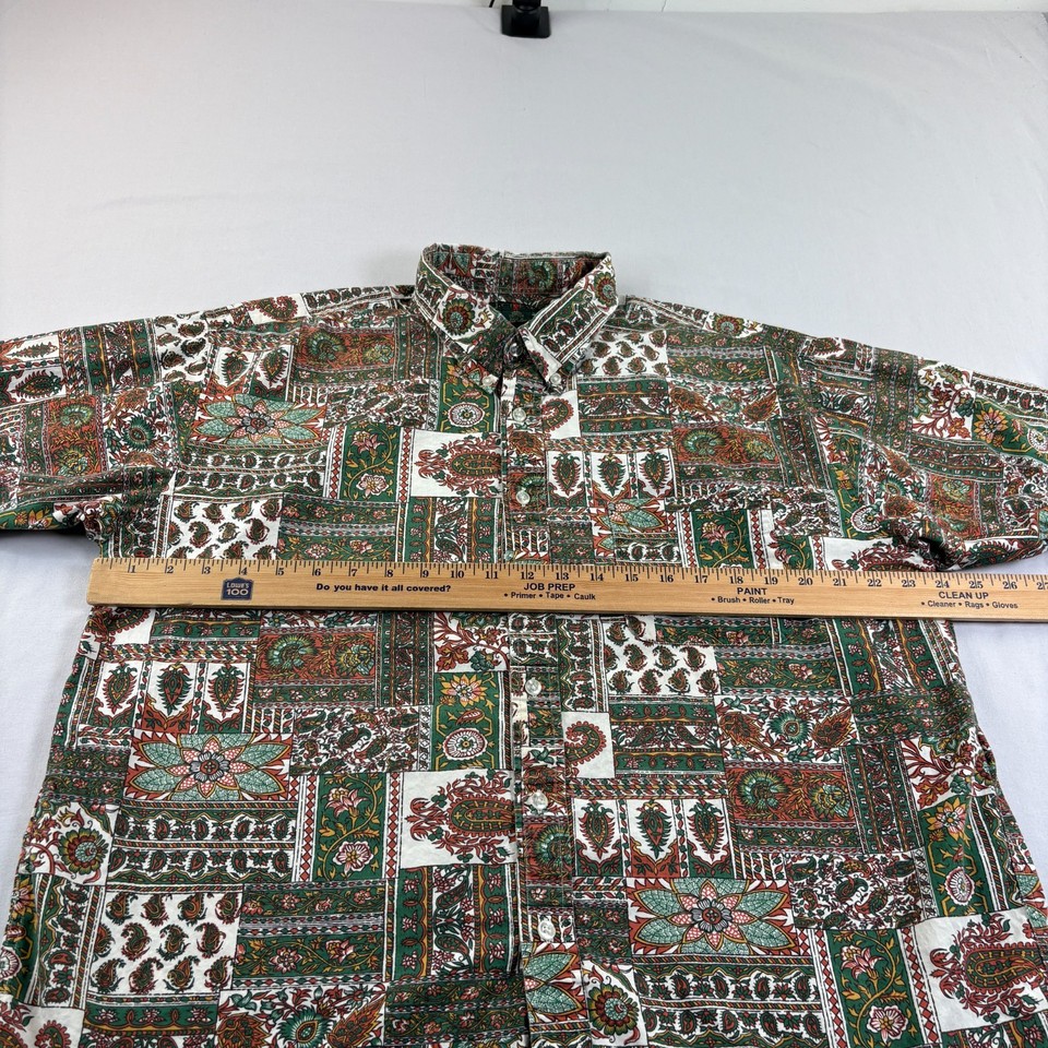 Vintage J Crew Oarsman Shirt Mens XL Green Paisley Floral Button Up ...