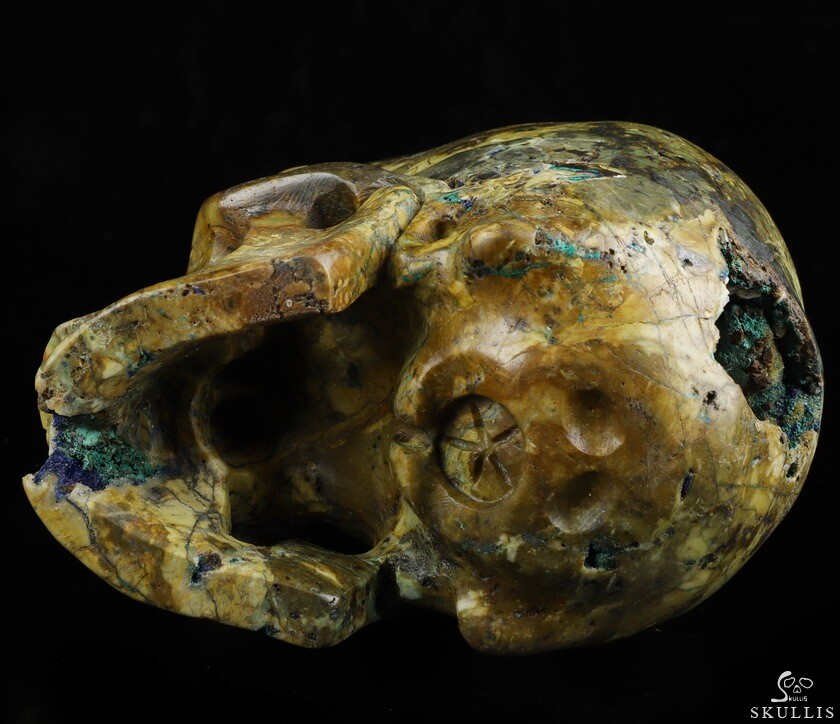 Gemstone 5.1" Azurite & malachite Carved Crystal Skull,Super Realistic ...
