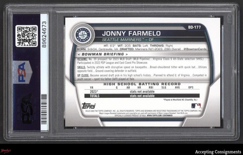 2023 Bowman Draft Gold #BD177 Jonny Farmelo 1st ROOKIE 13/50 PSA 10 GEM ...