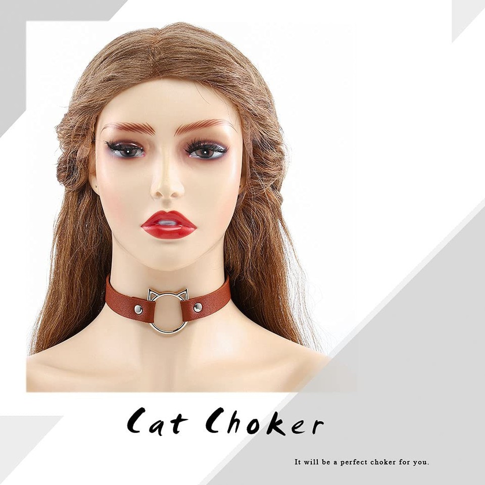 Cat Shaped Choker Punk PU Leather Choker Goth Necklace Chain Collar ...