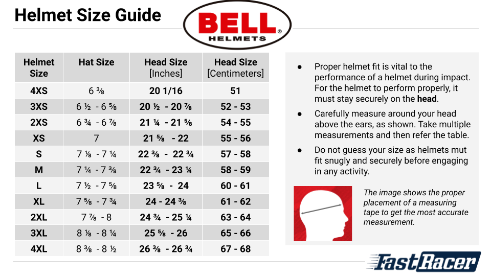 Bell Helmet Sizing Chart Size Guide | Bell Racing EU