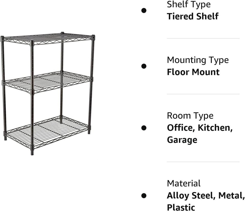 3-Shelf Adjustable, Heavy Duty Storage Shelving Unit (250 Lbs Loading ...