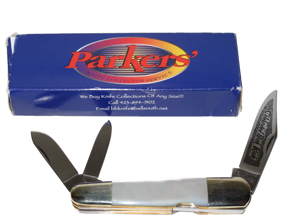 1980s PARKER CUT CO Celebrated Dirk 3-Blade Knife MOP Pearl Lockback ...