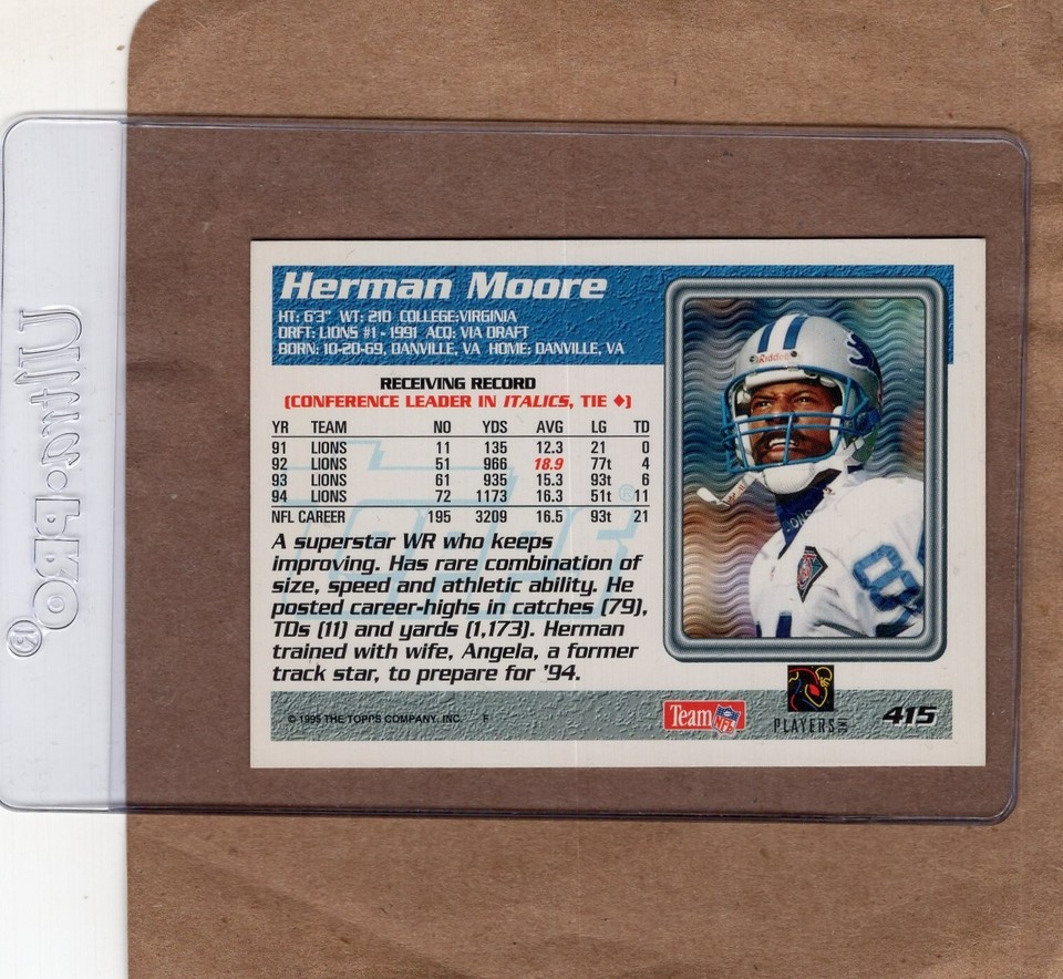 1995 Topps Herman Moore Detroit Lions #415 NrMt- centered | eBay