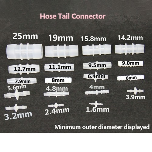 Straight Joiner Tubing Plastic Barbed Connector White Pipe Hose Air ...