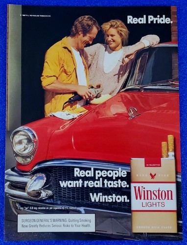 1987 WINSTON LIGHTS CIGARETTE ORIGINAL PRINT AD "REAL PEOPLE WANT REAL ...
