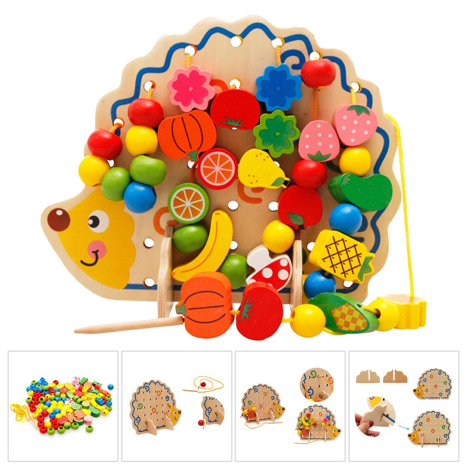 Preschool Montessori Wooden Threading Toys with Animals Fruits Number ...