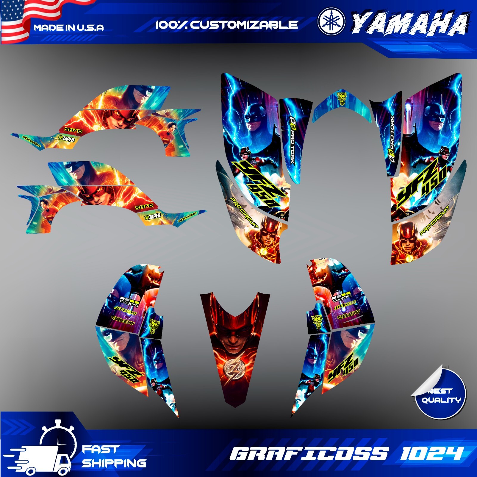 Yamaha YFZ 450 graphics kit 2003 2004 2005 2006 2007 2008 stickers ...