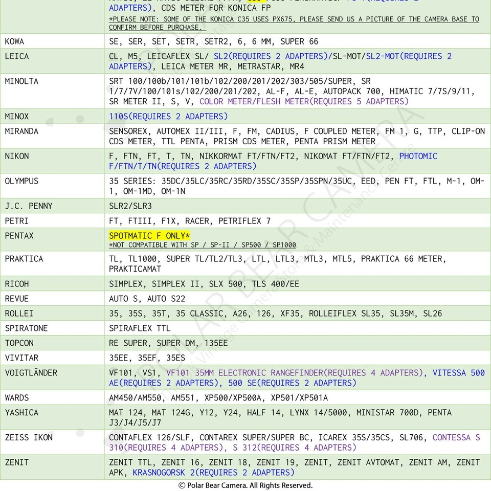 PX625 Battery Adapter PRO +1.35V Cell for Film Camera/Light Meter MR9 ...