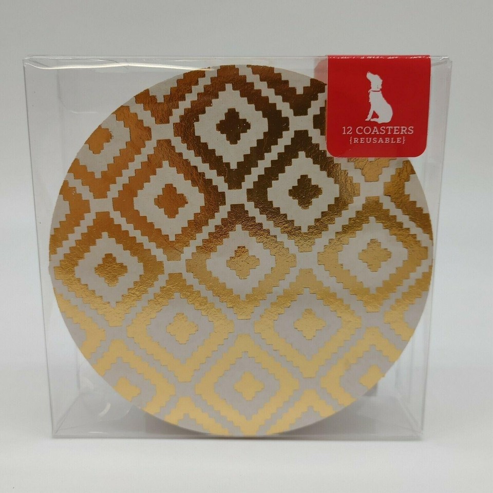 Reyn Paper Co 12 Reusable Golden Coasters Set Heavy Weight Paper Board ...